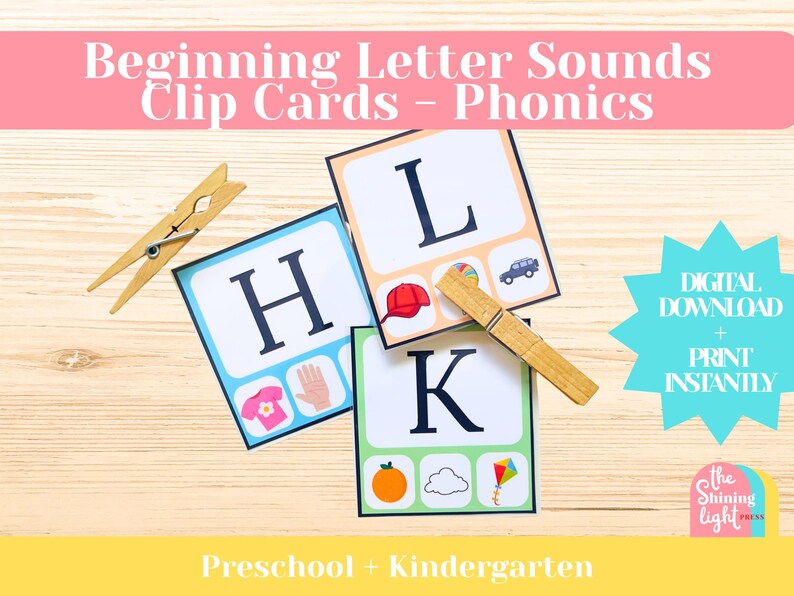 Beginning Letter Sounds Clip Cards, Phonics Game, Preschool Learning ...