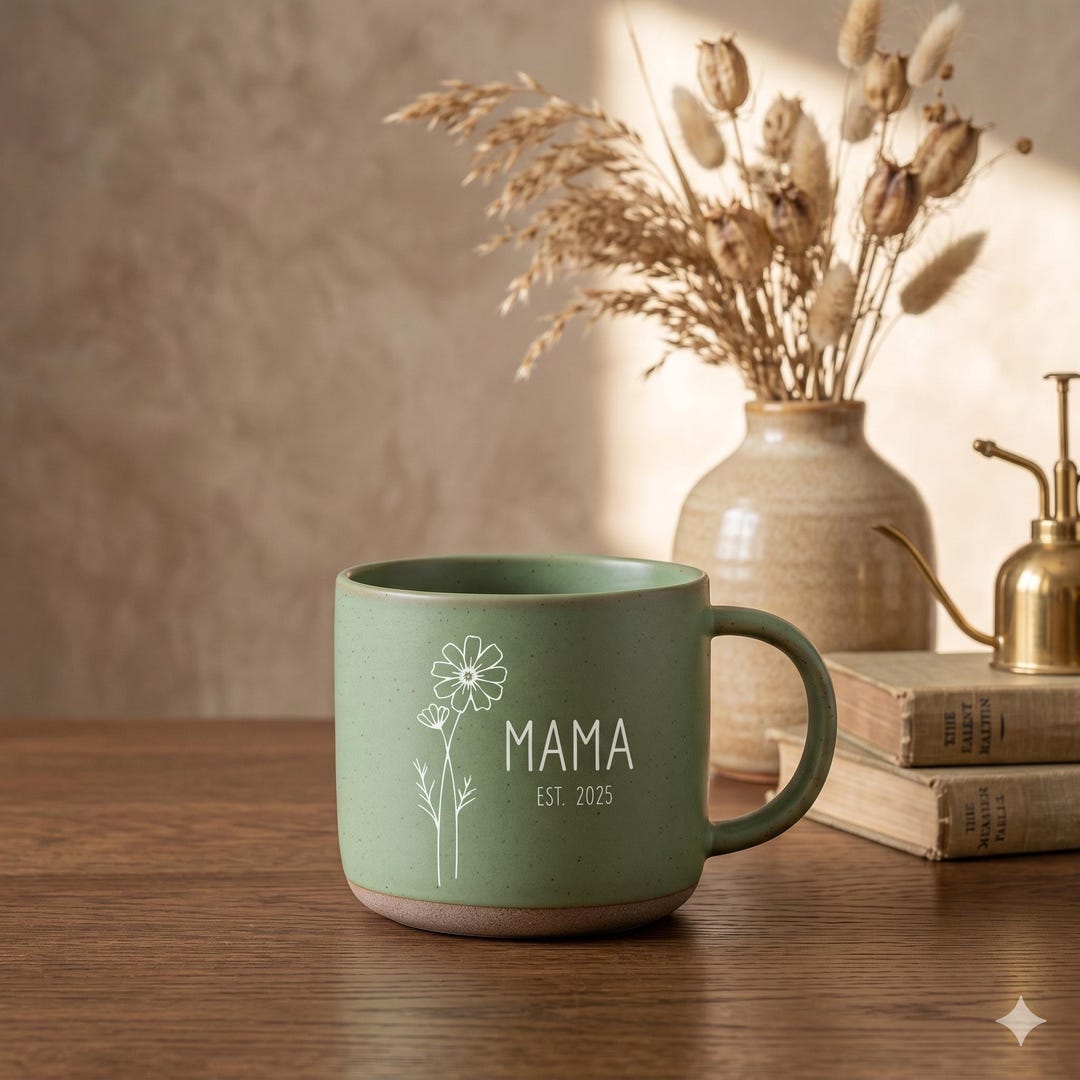 Personalized Mama Birth Flower Pottery Mug, Custom Floral Ceramic ...