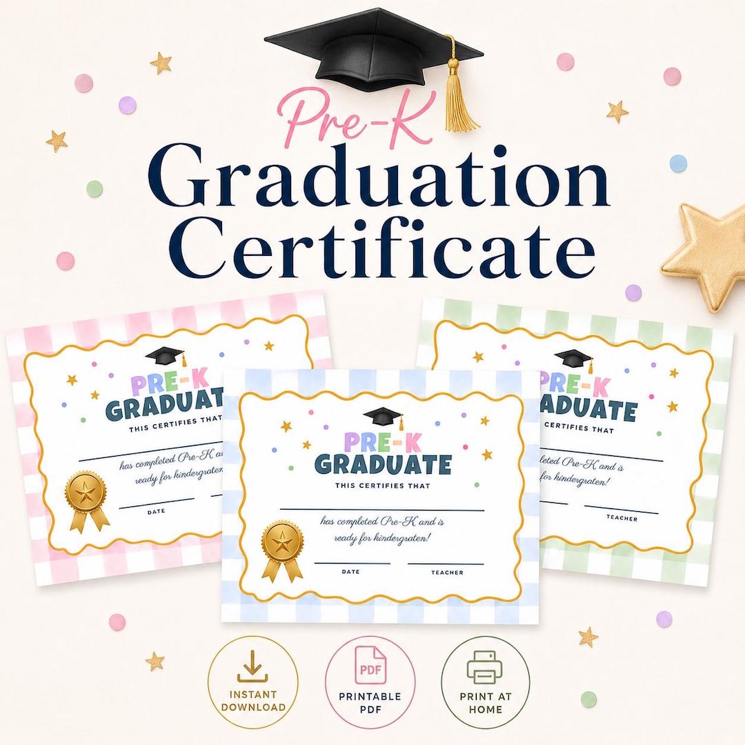 Pre-k Graduation Certificate, Preschool Award, Kindergarten Keepsake ...