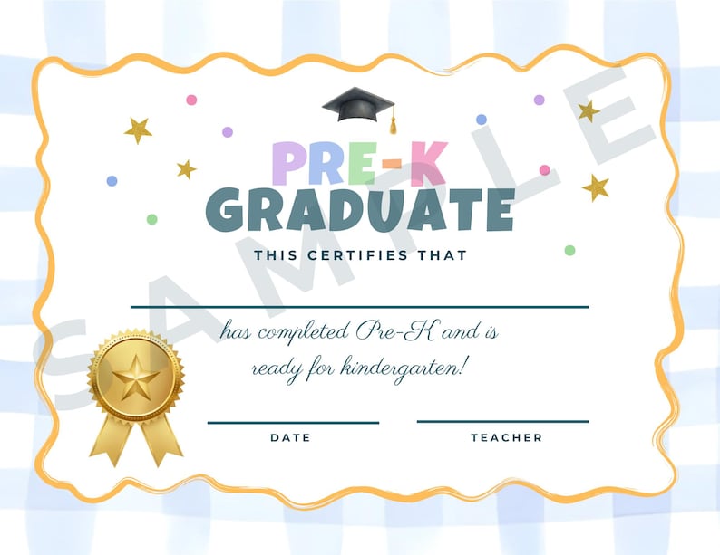 Pre-k Graduation Certificate, Preschool Award, Kindergarten Keepsake ...