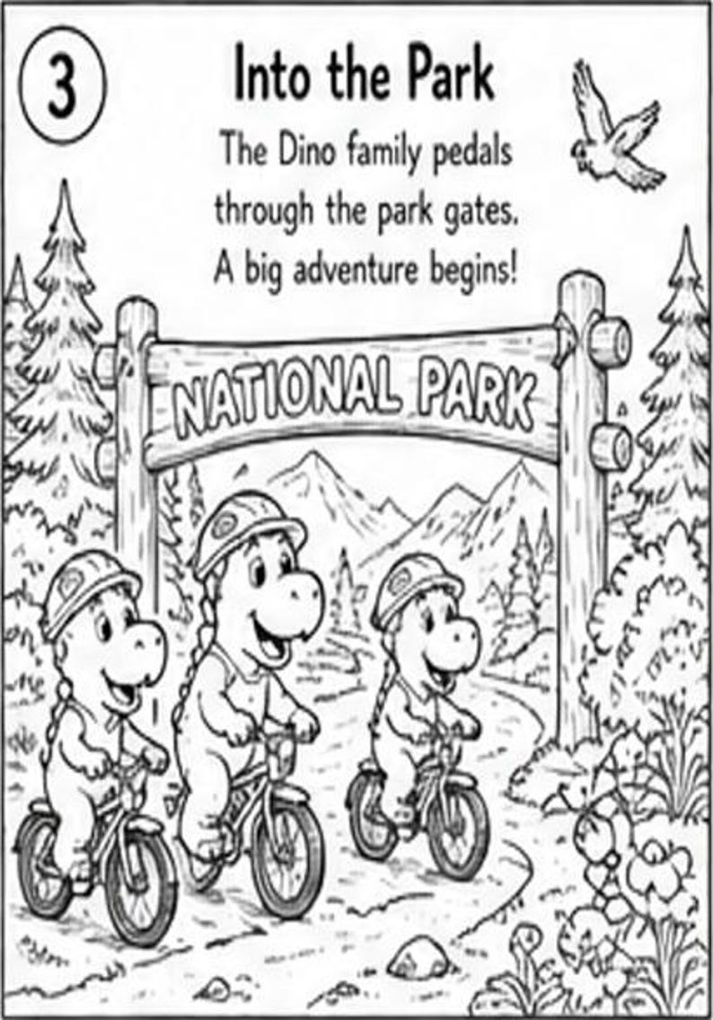 Dino Family Bike Ride Coloring Pages | 20+ Adventure Scenes (digital ...