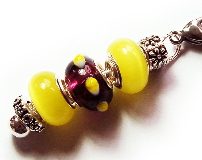 Bead Zipper Pull in Yellow and Purple Beaded Purse Charm | Etsy