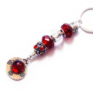 Red and Silver Beaded Keyring for Women, Pretty Keychain With Glass ...