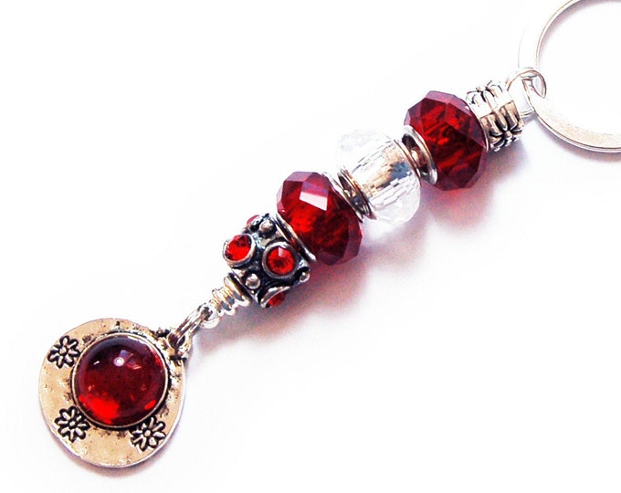 Red and Silver Beaded Keyring for Women, Pretty Keychain With Glass ...
