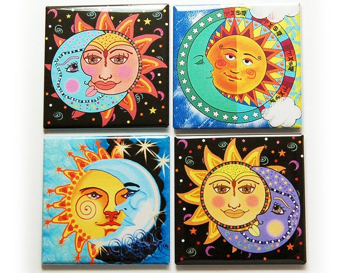 Sun and Moon Magnet Set, Fridge Magnets Two Inch Square, Day and Night ...