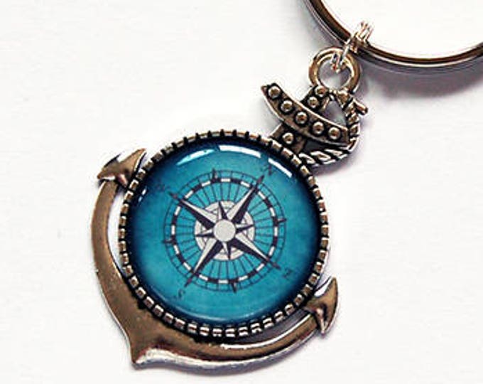 Compass Keychain, Anchor Key Ring, Stocking Stuffer, Keychain, Keyring ...