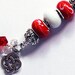 Red White Keychain, Glass Keyring, Lampwork Beads, Red White Keyring ...