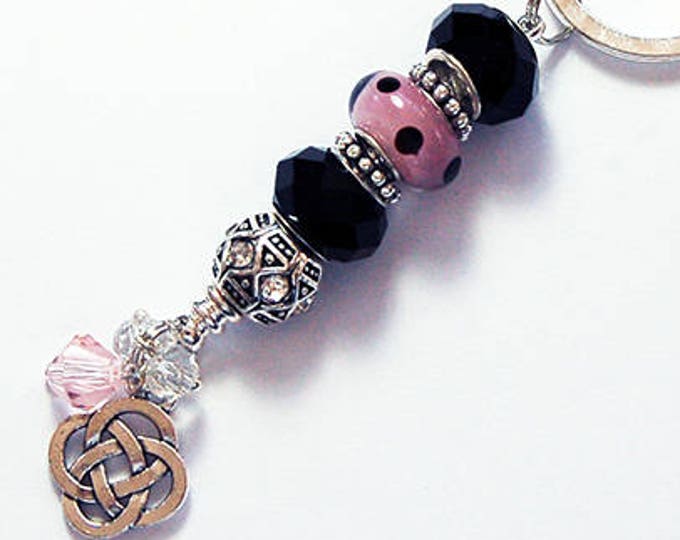 Pink Black Beaded Keychain, Glass Bead Keyring, Keychain for Her ...