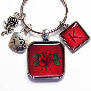 Rose Keychain, Monogram Keyring, Flower Keychain, Flower Keyring ...