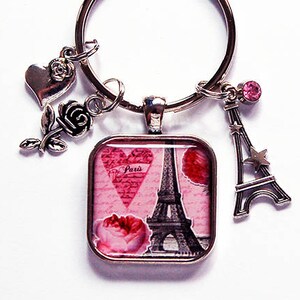 Paris Keyring, Eiffel Tower, Paris Keychain, Pink Keyring, Gift for Her ...