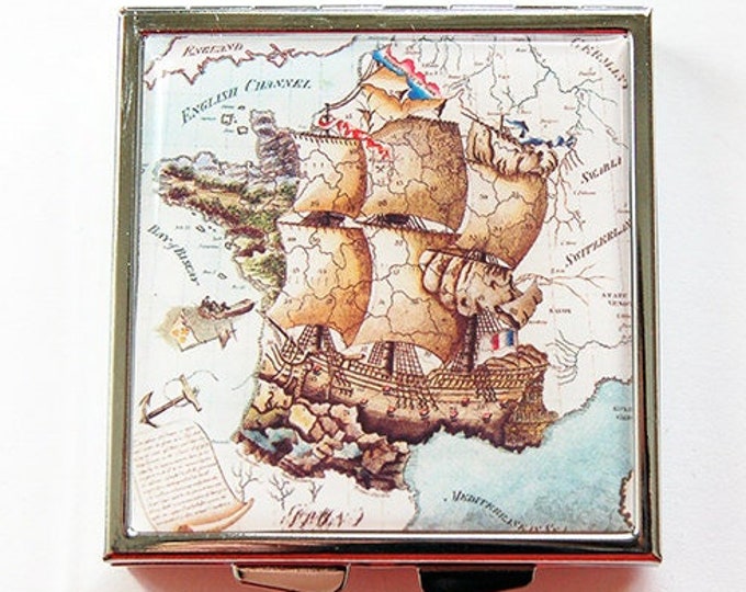 Map Pill Box, Map Pill Case, Square Pill Box, Square Pill Case, Pill ...
