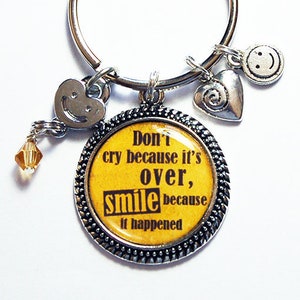 Smile Keychain, Don't Cry, Keychain With Charms, Yellow Silver Keyring ...