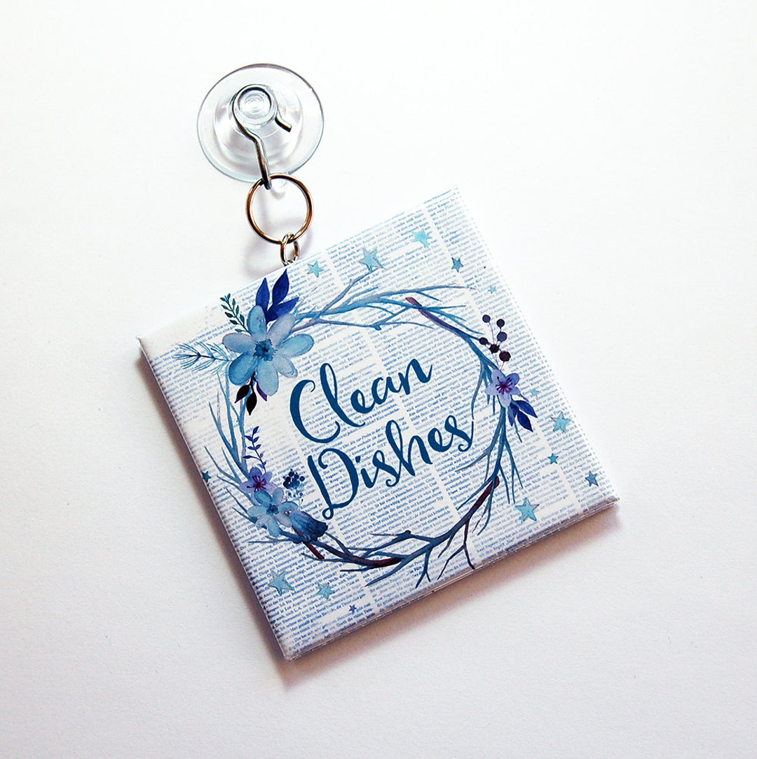 Floral Dishwasher Sign, Clean Dishes, Dirty Dishes, Sign With Suction ...