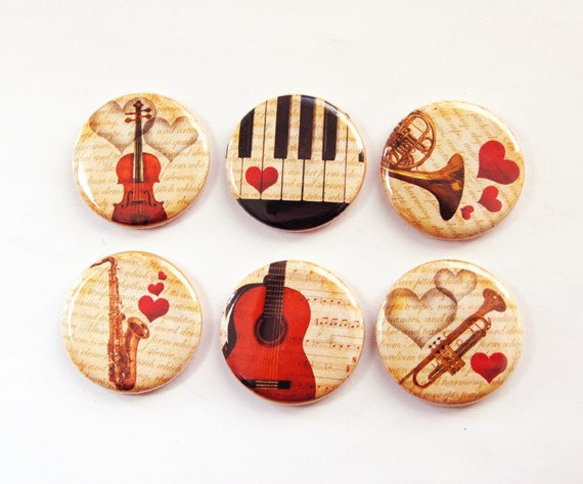 Music Magnets Musical Instruments Button Magnets Kitchen - Etsy
