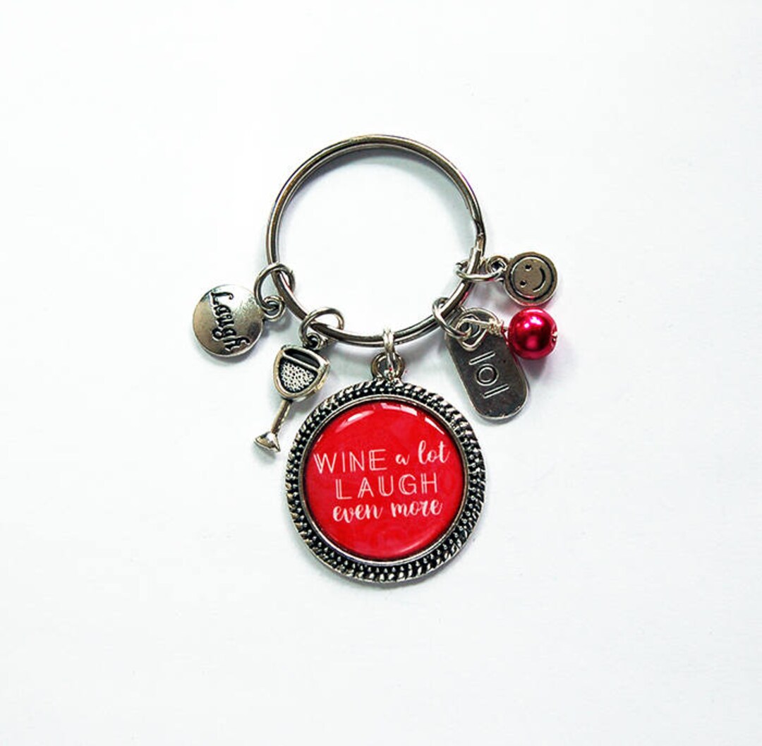 Wine a Lot Keychain, Keyring With Charms, Keyring, Funny Keychain, Pink ...