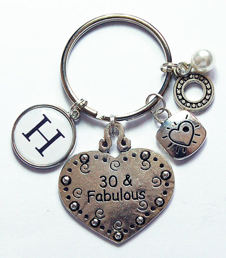 30 & Fabulous Birthday Keychain Monogram keyring Milestone | Etsy