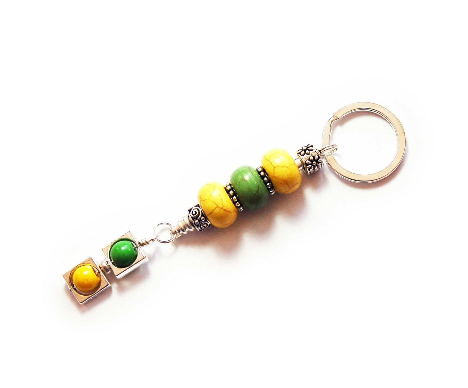 Yellow and Green Beaded Keyring Stone Bead Keychain 10247 - Etsy