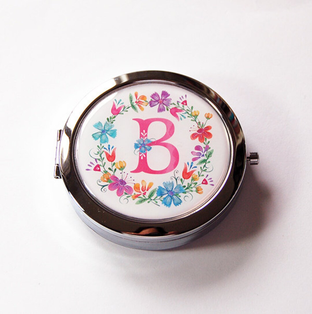 Monogram Pill Case With Mirror, Pill Box With Mirror, Pill Box, Floral ...