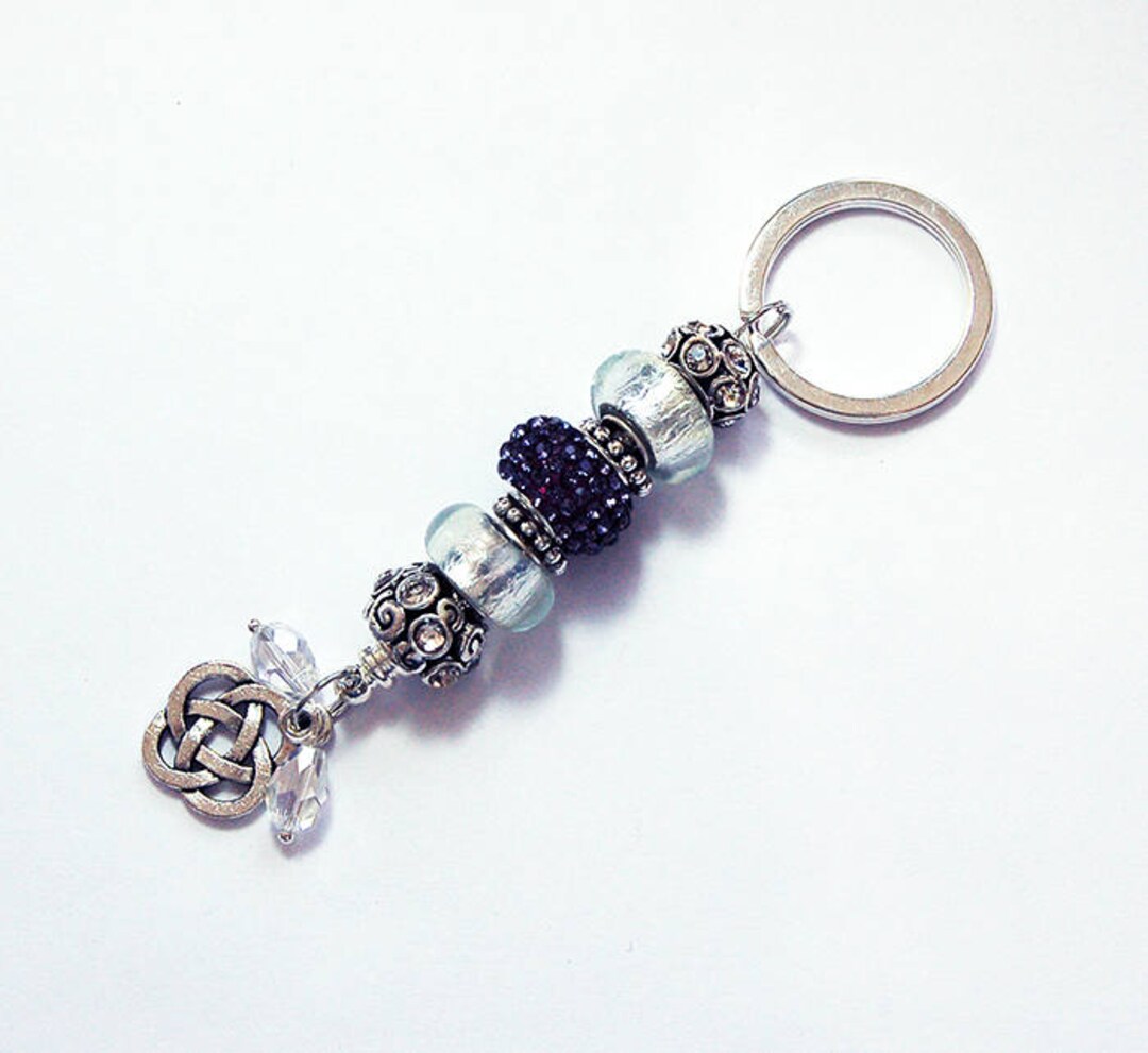 Purple and Silver Keychain, Stocking Stuffer, Keychain Beads ...