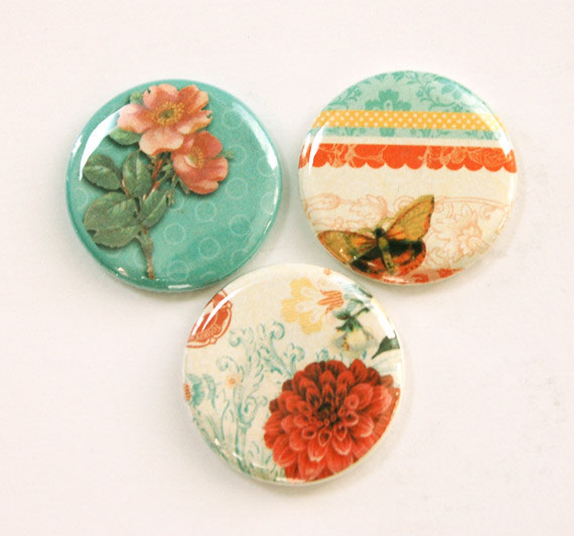 Flower Magnets Turquoise Orange Floral Magnets Nature - Etsy