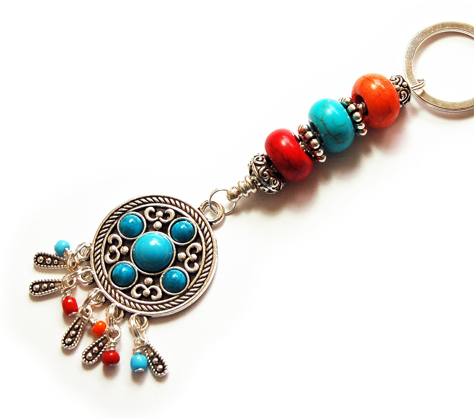 Colorful Beaded Keychain Brightly Colored Stone Bead Keyring - Etsy