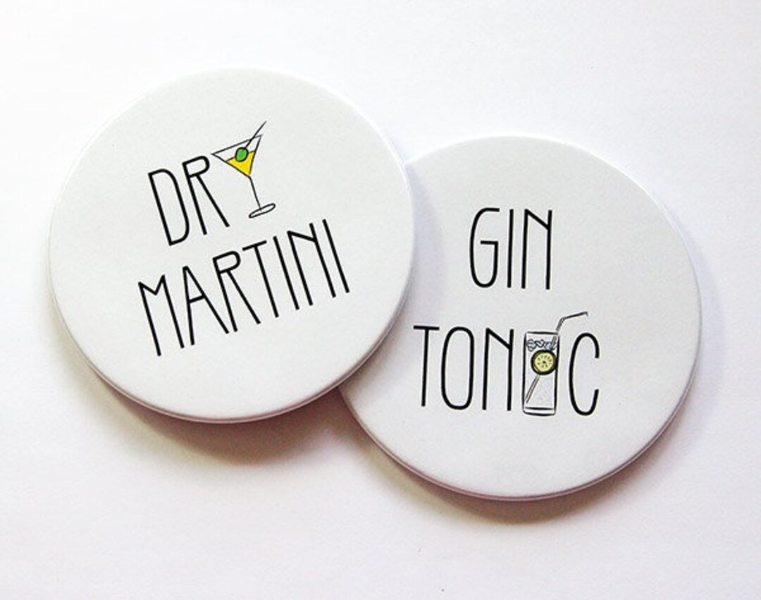 Set of Coasters, Drink Coasters, Coasters, Dry Martini, Gin and Tonic ...