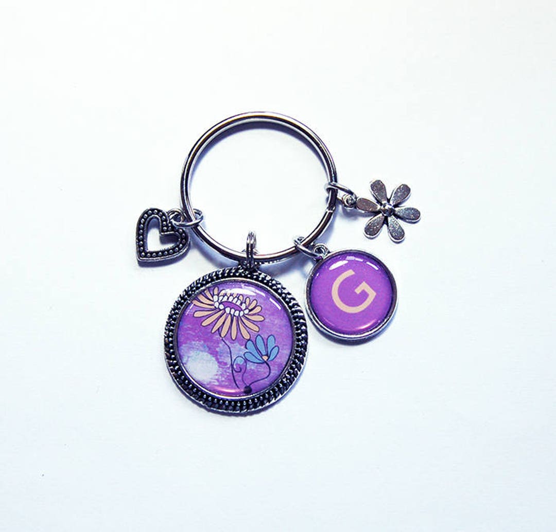 Floral Keychain Monogram Keyring Personalized Gift Flower - Etsy