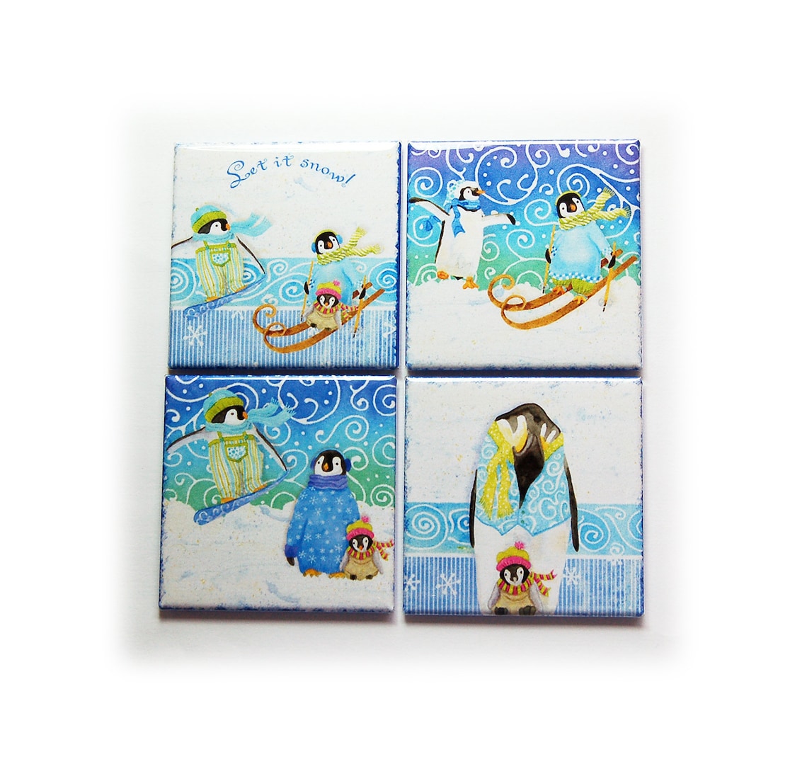 Penguin Magnet Set Fridge Magnets Two Inch Square Penguins - Etsy