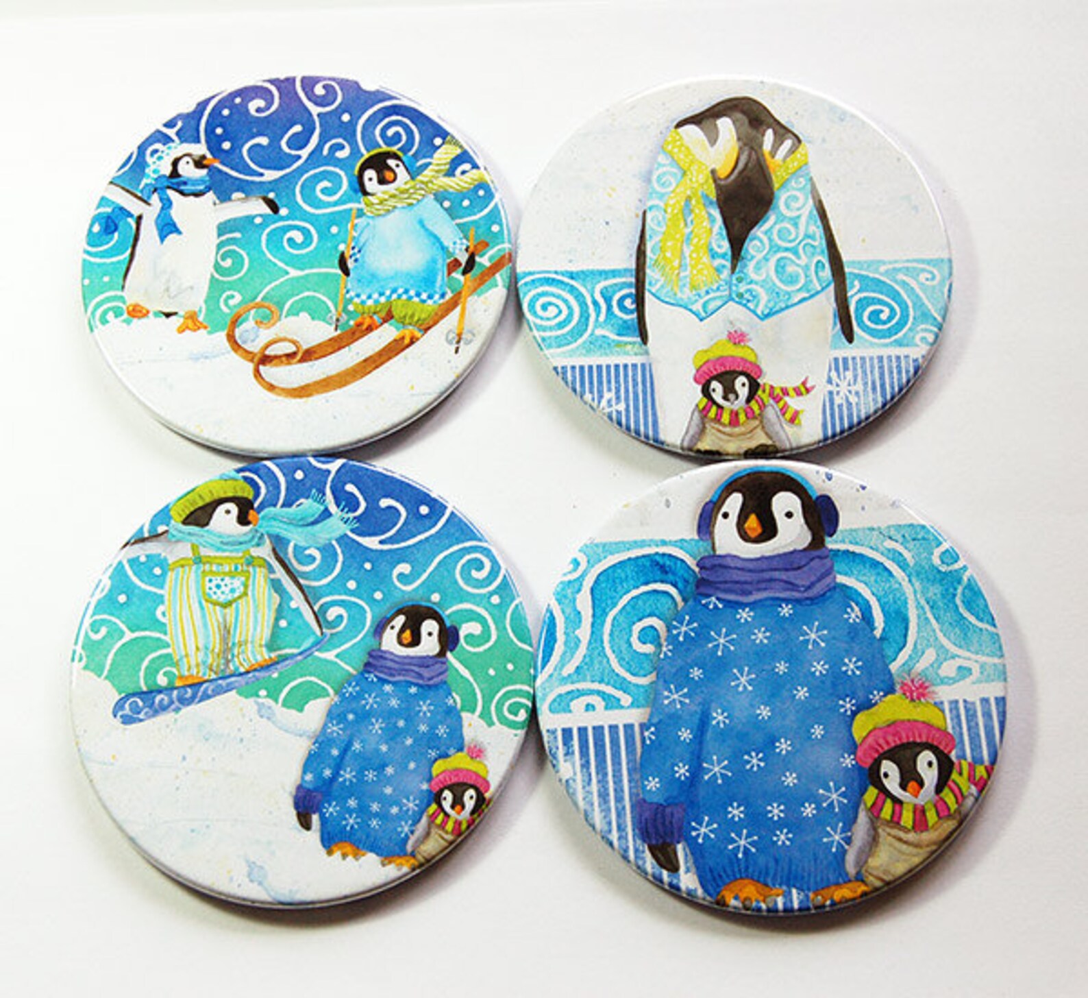 Coasters, Penguin Coasters, Drink Coasters, Christmas Coasters ...
