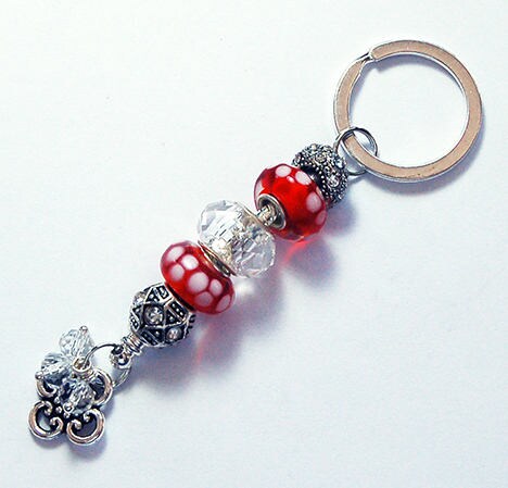 Red Polka Dot Keychain Keychain for Her Glass Bead Keychain - Etsy Canada
