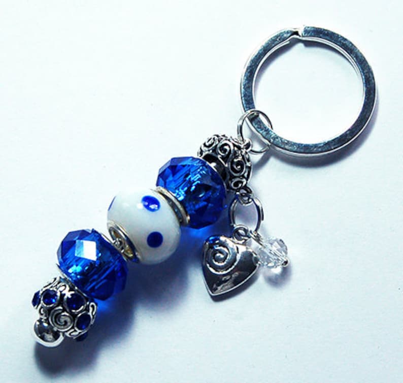 Blue White Keychain Keychain With Charms Polka Dot Keychain - Etsy Canada