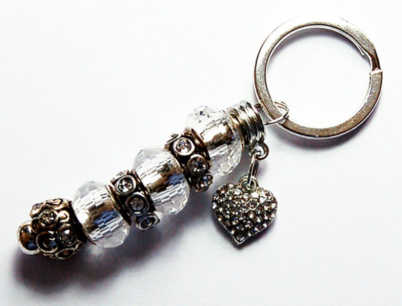 Silver & Glass Keychain Cute Keyring Keychain for Her | Etsy