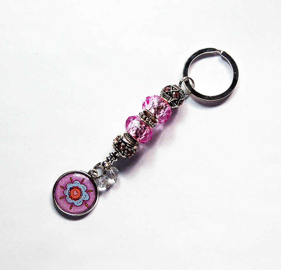 Pink Flower Keychain Pink Keyring Handmade Gift Stocking - Etsy