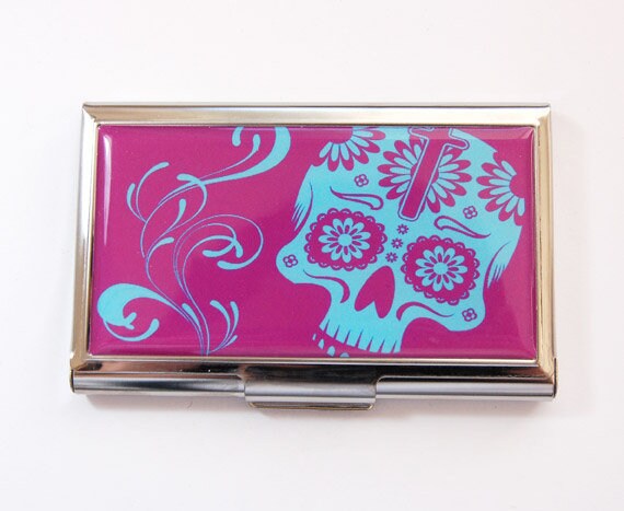 Skull Card Case, Business Card Case, Day of the Dead, Sugar Skull, Card ...