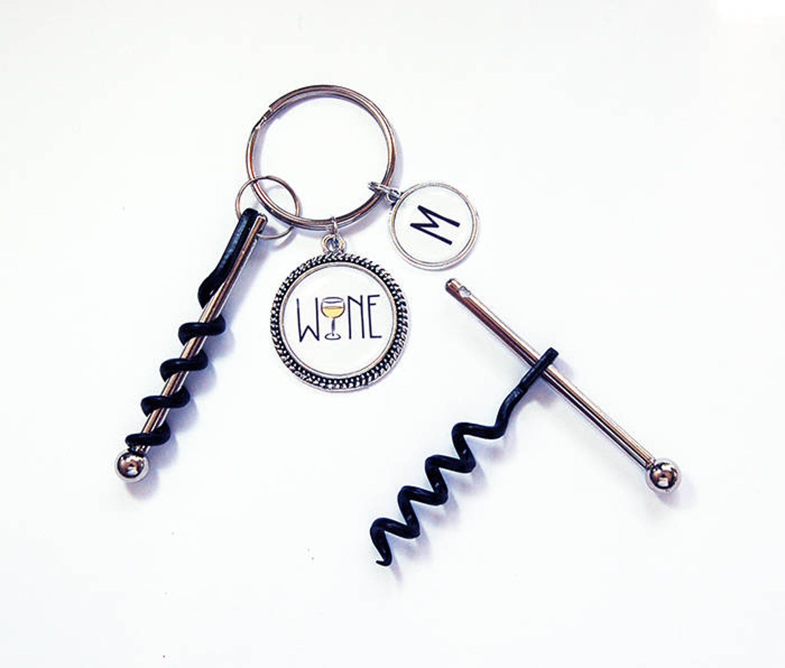 Wine Corkscrew Keyring Monogram Keyring Corkscrew Keychain - Etsy