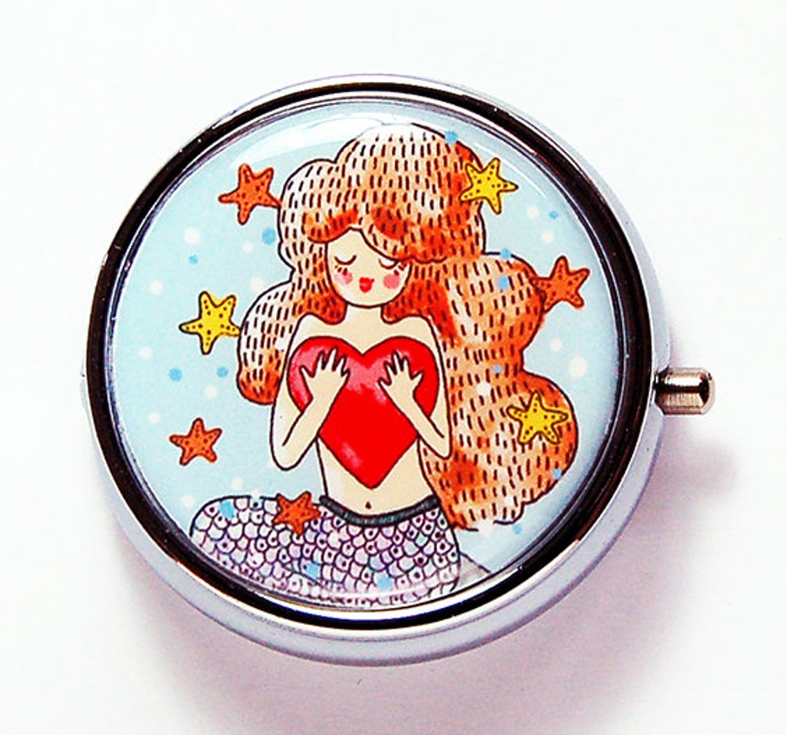Mermaid Round Pill Case Mermaid Pill Box for Purse Cute Gift - Etsy