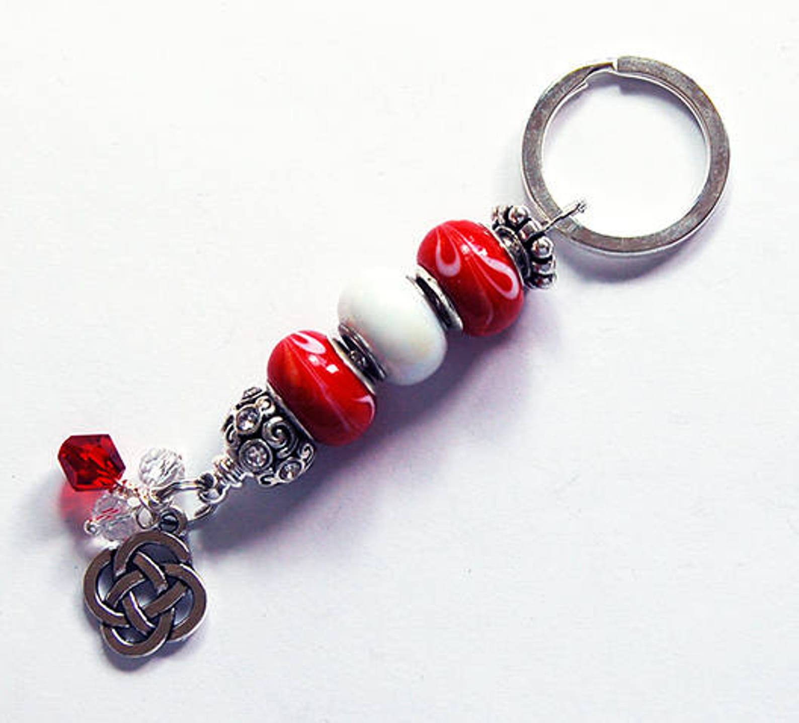 Red White Keychain Glass Keyring Lampwork Beads Red White - Etsy