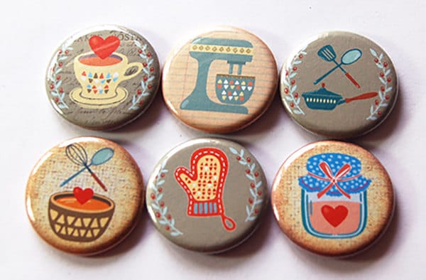 Kitchen Magnets, Button Magnets, Fridge Magnets, Gift for Mom, Cooking ...