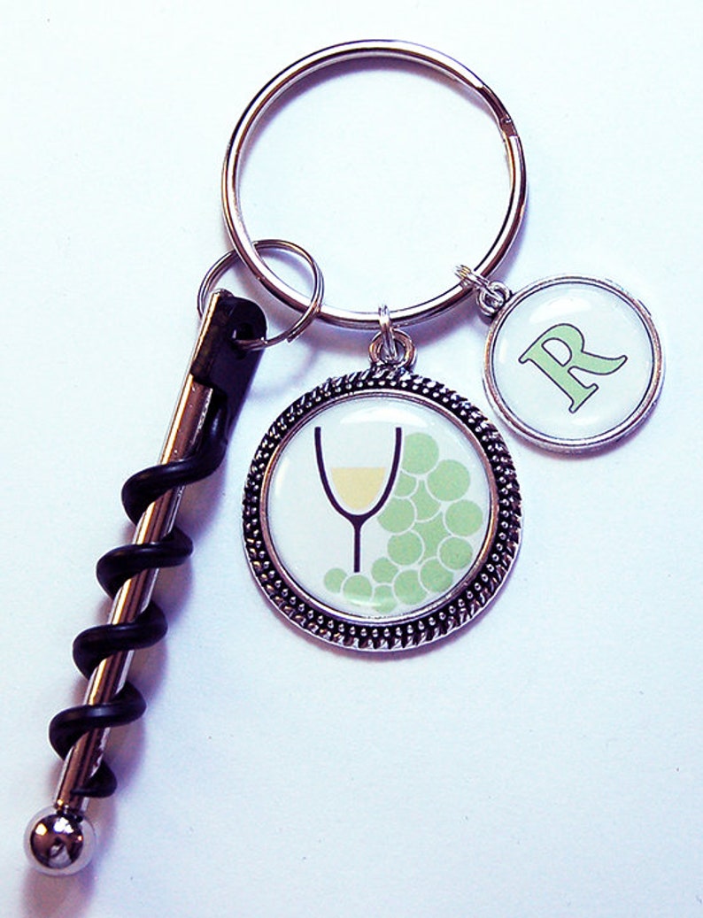 White Wine Corkscrew keyring Monogram keychain Oenophile | Etsy
