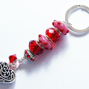 Red Heart Keychain, Keyring With Beads, Red Pink, Cute Keyring ...