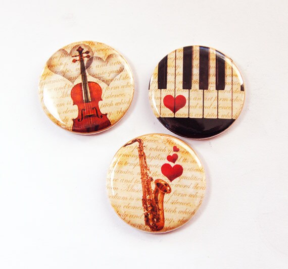 Music Magnets Musical Instruments Button Magnets Kitchen - Etsy