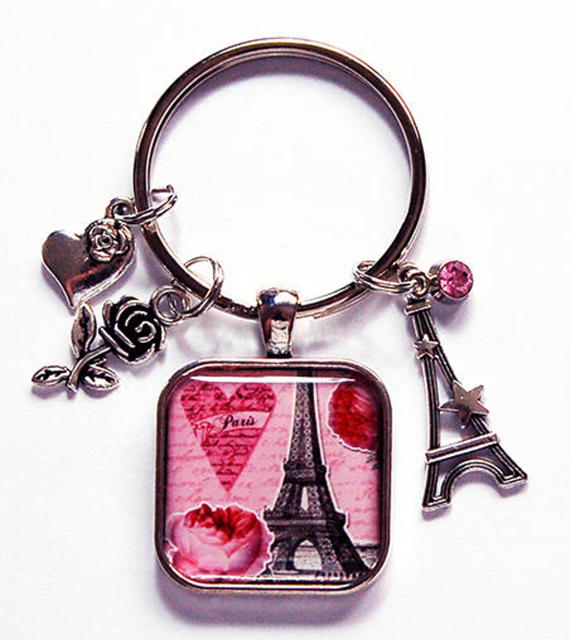 Paris Keyring Eiffel Tower Paris Keychain Pink Keyring | Etsy