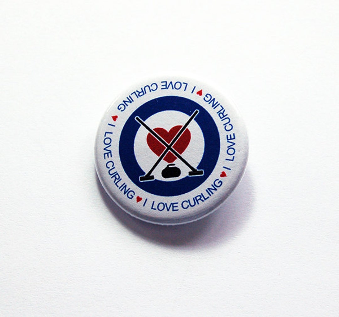 Curling Pin, I Love Curling, Curling Bonspiel Prize, Pinback Buttons ...