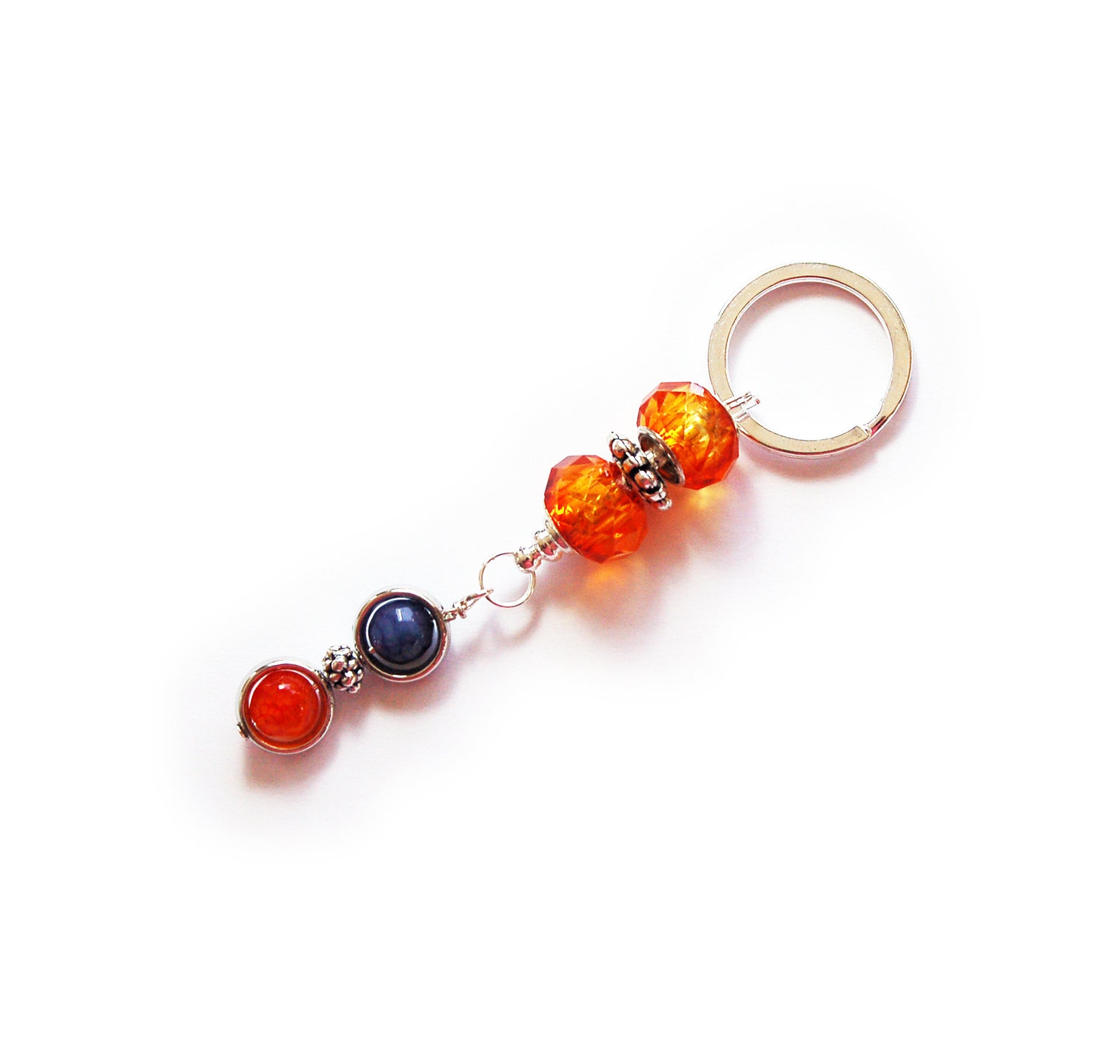 Beaded Keychain in Orange and Blue Framed Beads on Keyring - Etsy
