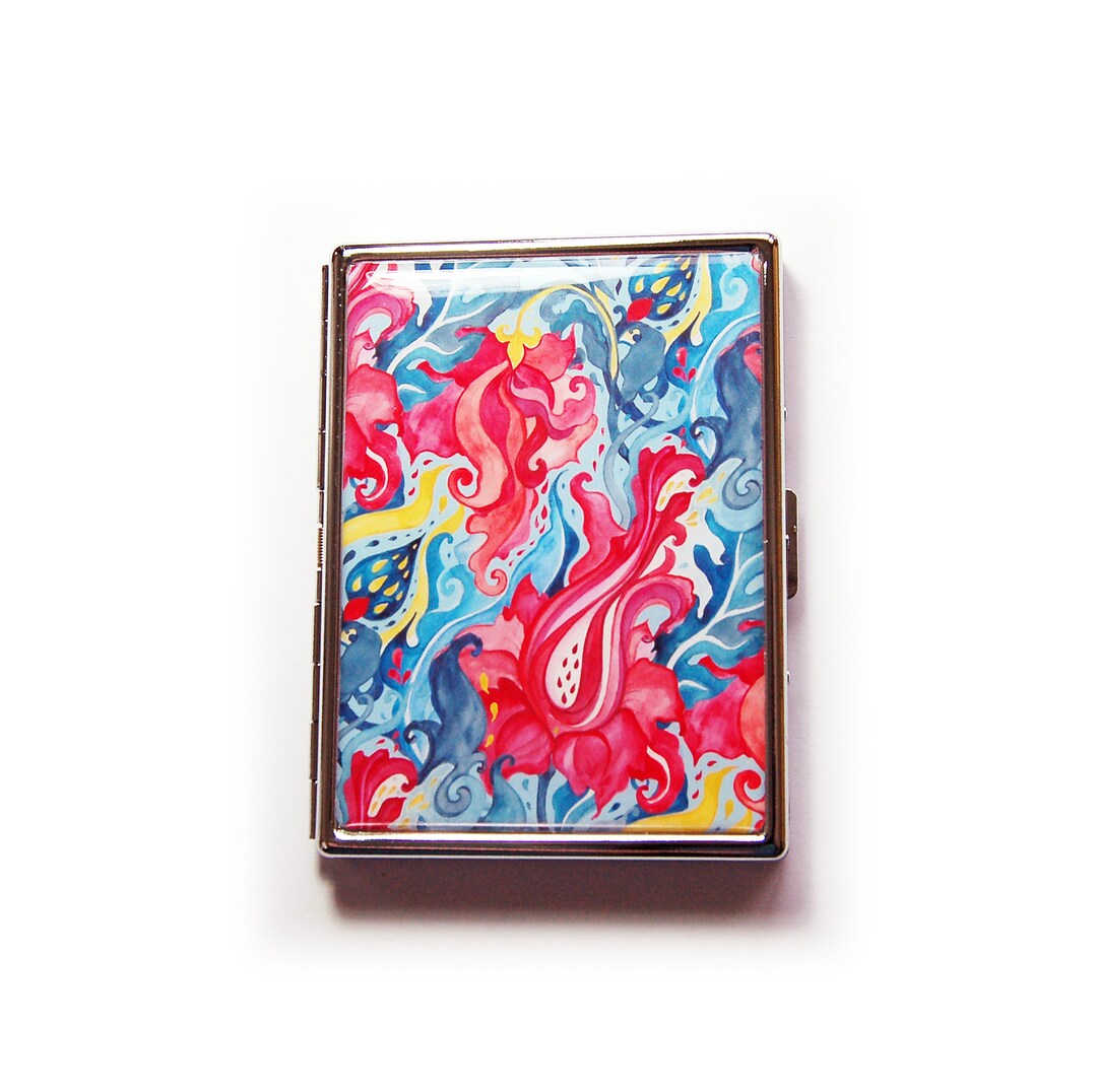 Abstract Floral Design on Slim Cigarette Case, Brightly Colored Case in ...