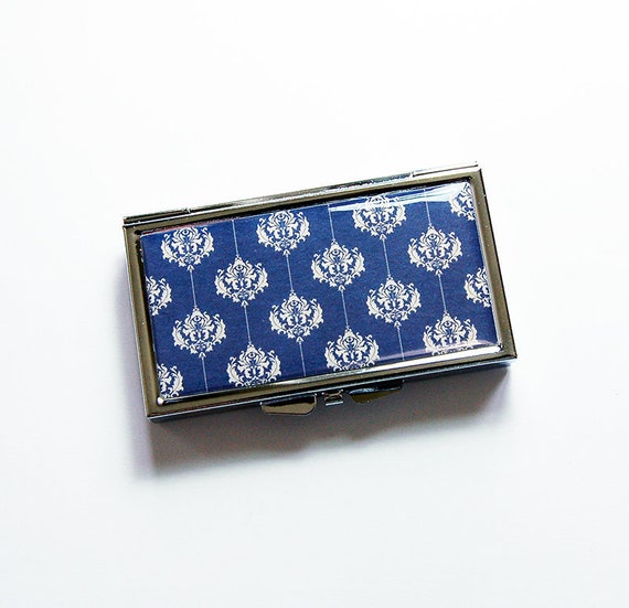 Navy Blue Damask Pill Box 7 Day Pill Case for Purse Pill Box | Etsy