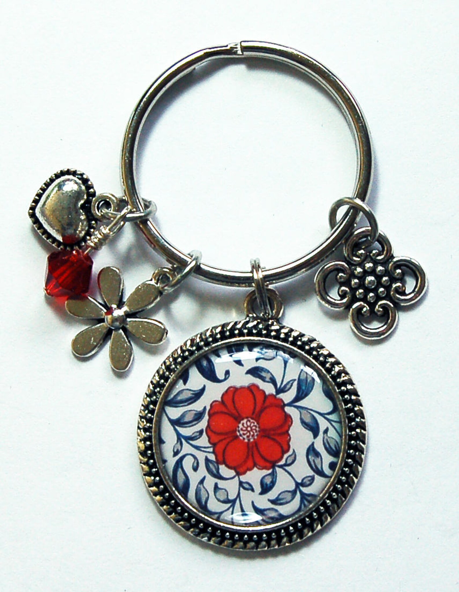 Flower Keychain Floral Keyring Asian Flower Design Blue - Etsy
