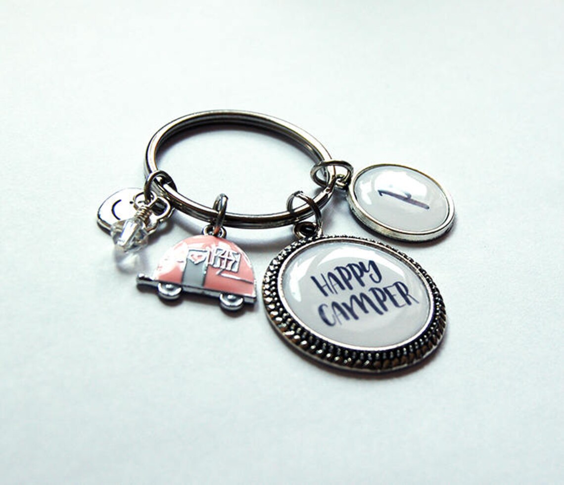 Happy Camper Keychain Monogram Keychain Camping Keyring - Etsy