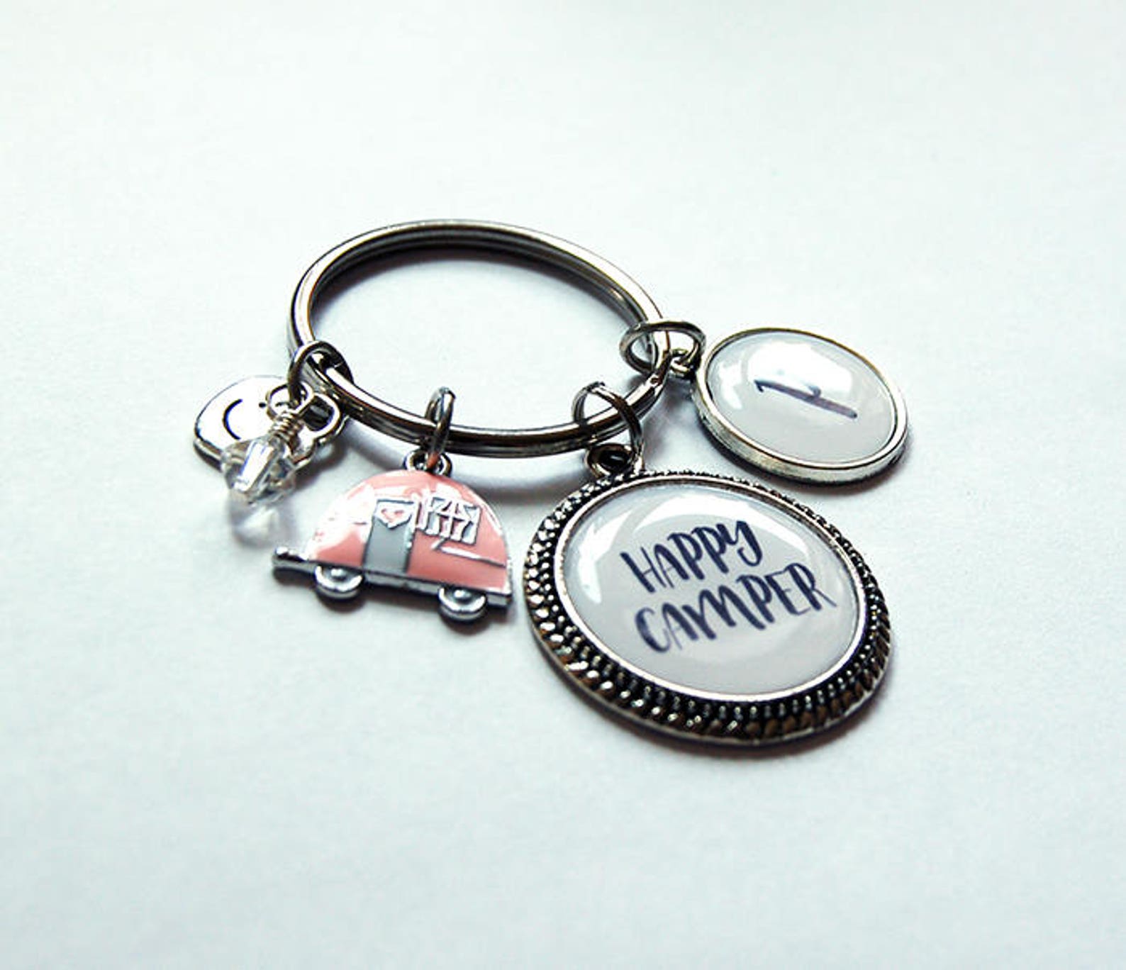 Happy Camper Keychain Monogram Keychain Camping Keyring - Etsy
