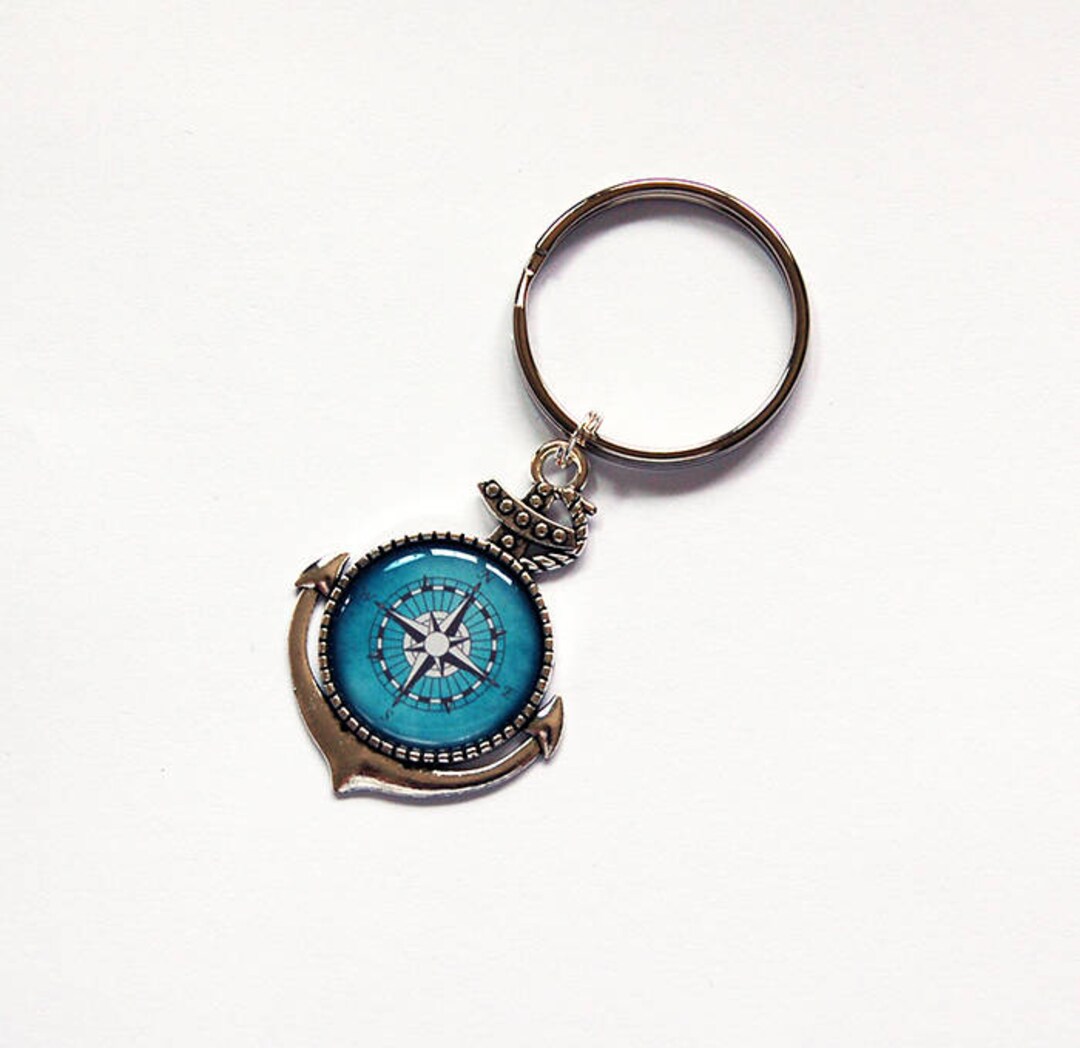 Compass Keychain, Anchor Key Ring, Stocking Stuffer, Keychain, Keyring ...